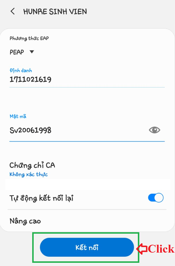 Hướng dẫn đăng nhập Wifi: HUNRE SINH VIEN