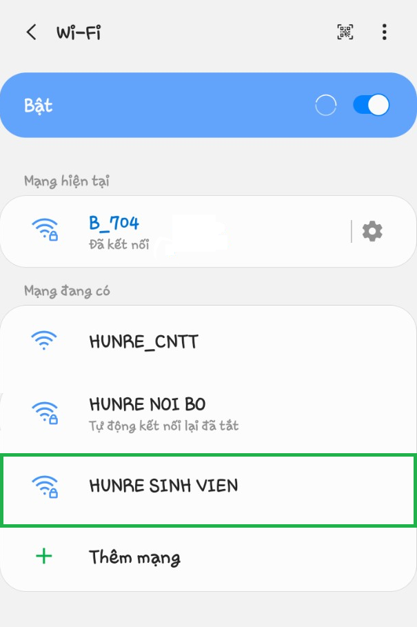 Hướng dẫn đăng nhập Wifi: HUNRE SINH VIEN